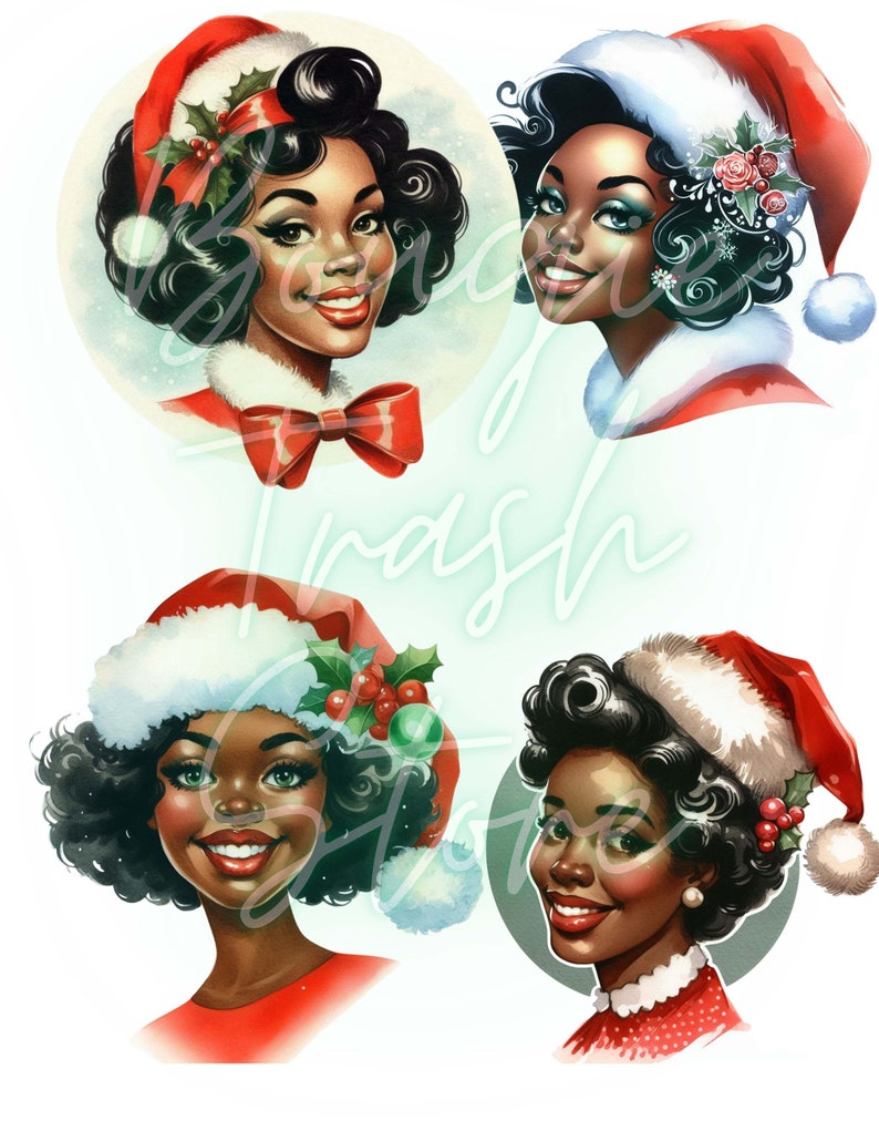 African American Watercolor Mrs Clause Graphic for Christmas POD Design ...