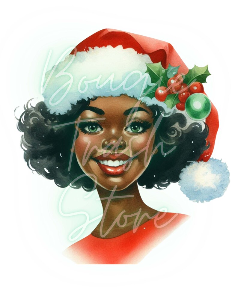 African American Watercolor Mrs Clause Graphic for Christmas POD Design ...