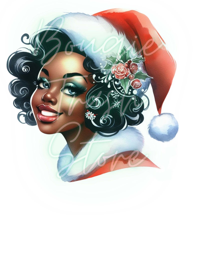 African American Watercolor Mrs Clause Graphic for Christmas POD Design ...