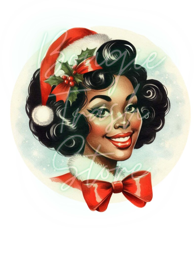 African American Watercolor Mrs Clause Graphic for Christmas POD Design ...