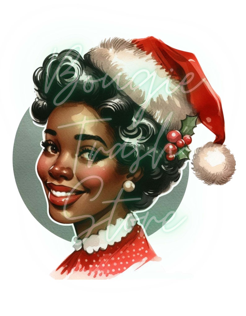 African American Watercolor Mrs Clause Graphic for Christmas POD Design ...