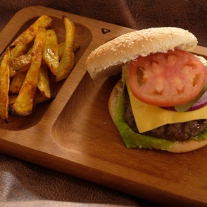 Wooden Burger Serving Plate Iroko Burger Serving Tray Burger - Etsy