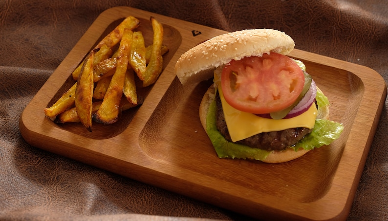 Wooden Burger Serving Plate Iroko Burger Serving Tray Burger - Etsy