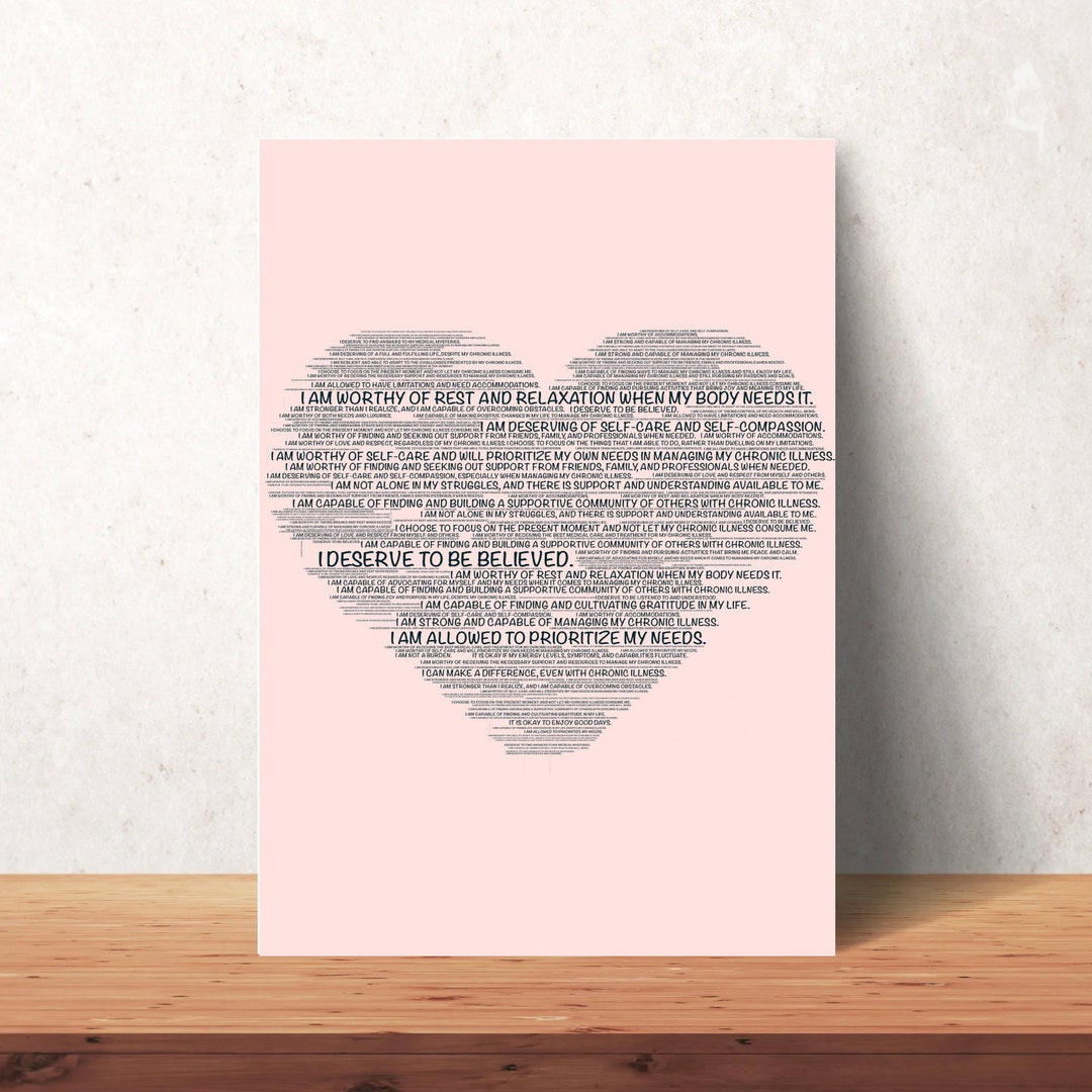 Pink Chronic Illness Heart Affirmation Poster - Printable 18x24 PDF and ...