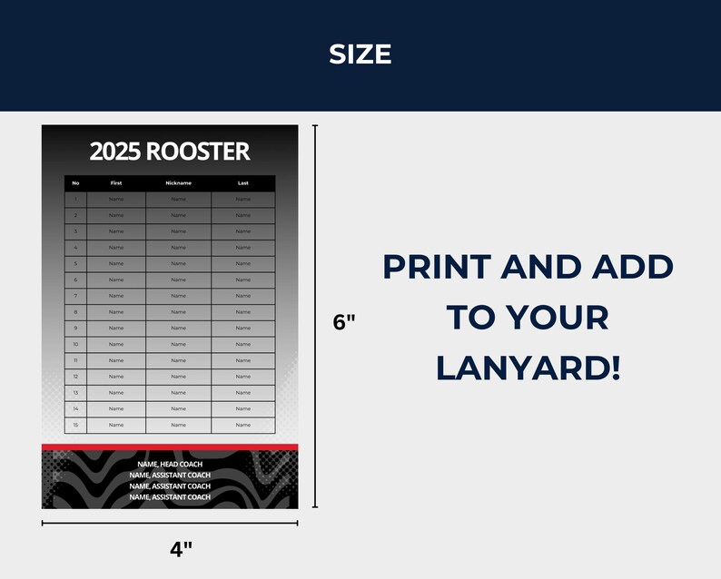 Editable Football Team Roster Canva Template Lanyard Size Youth High ...