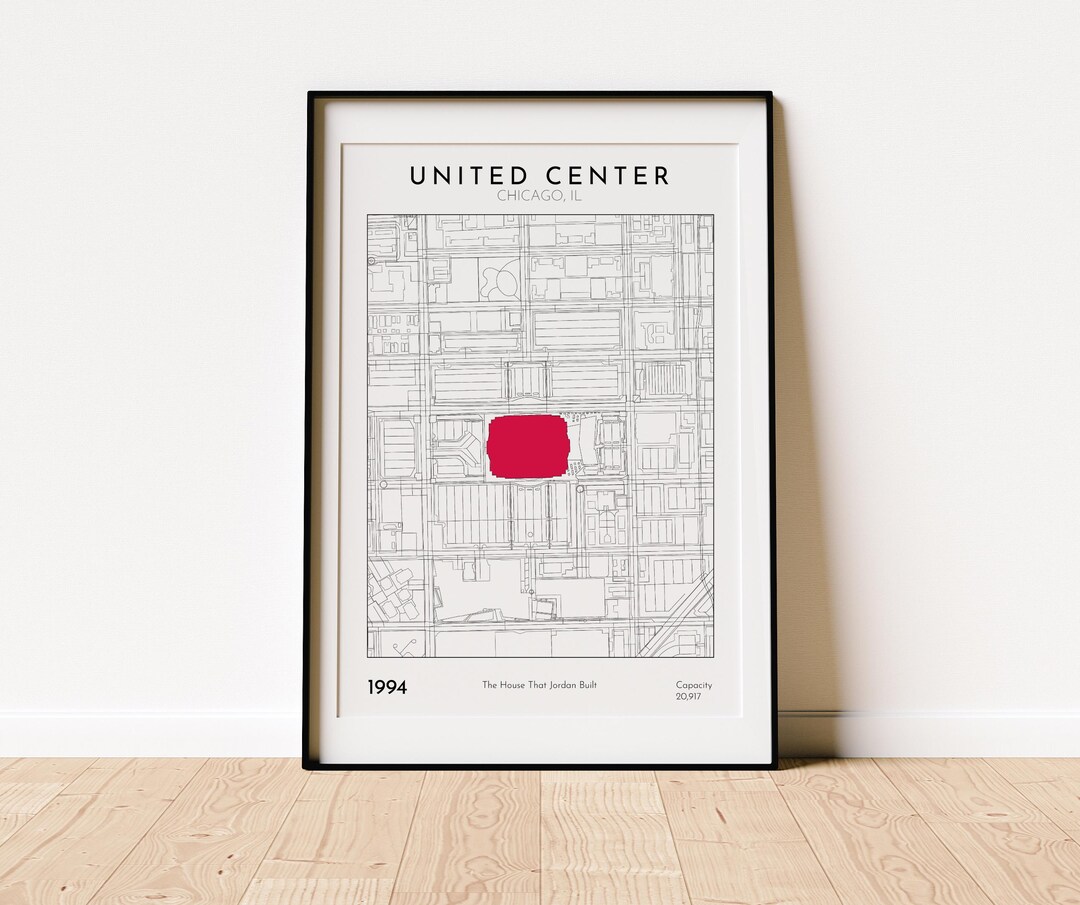 United Center Map Print Chicago Bulls Blackhawks Wall Art Perfect Gift ...