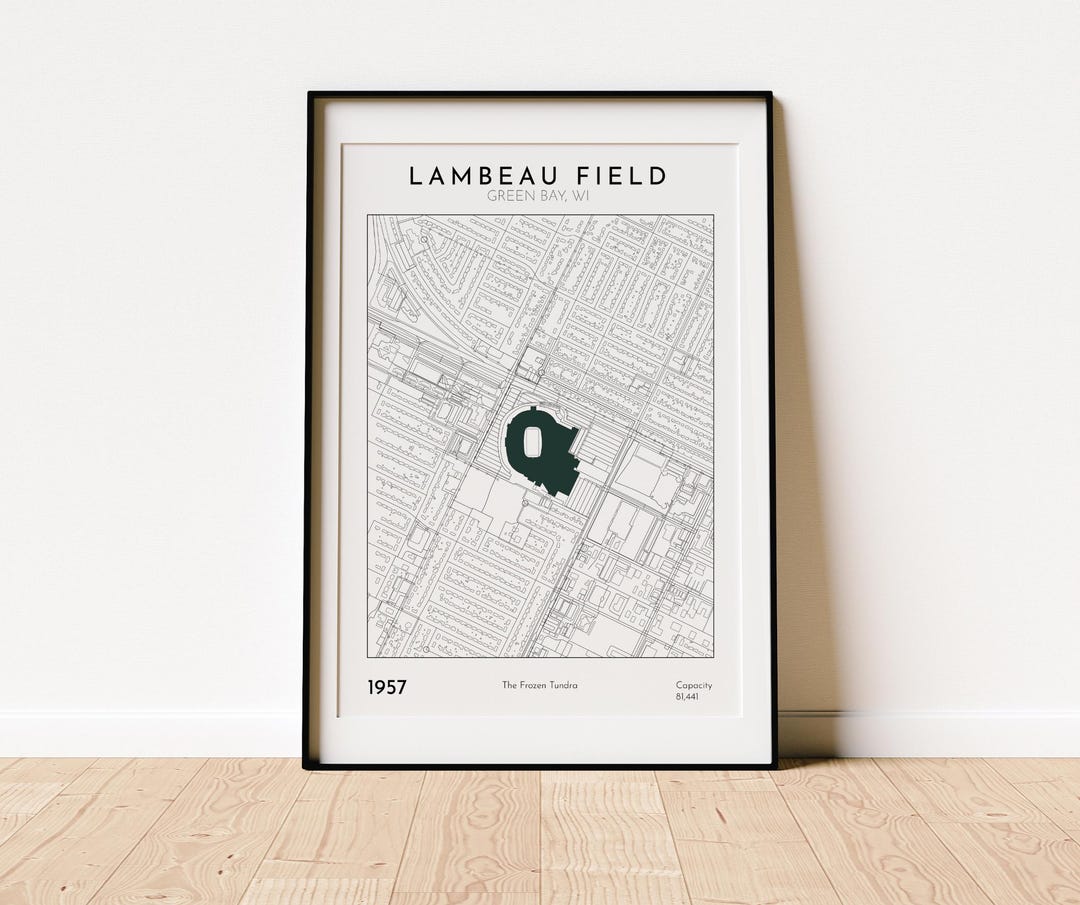 Lambeau Field Stadium Map Print, Green Bay Packers Wall Art, Football ...