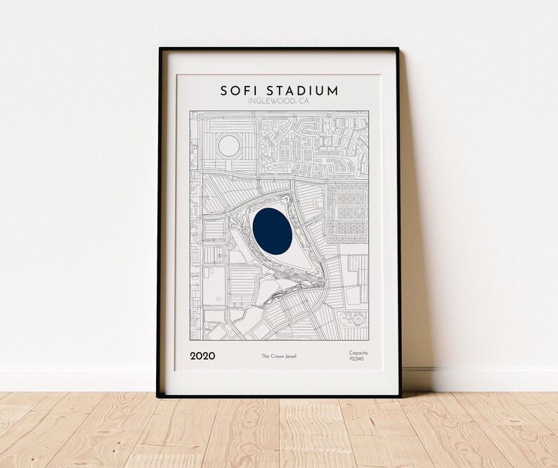 Sofi Stadium Football Map Wall Art Digital Print for Rams Chargers Fans ...