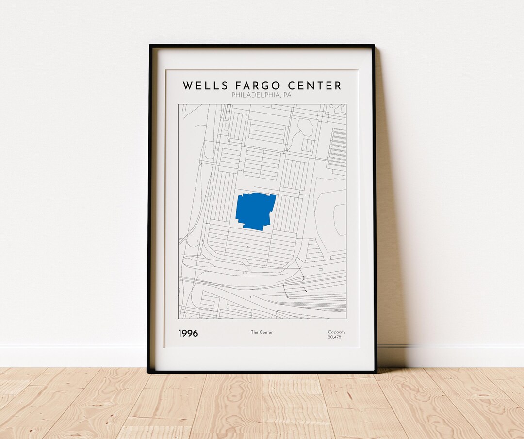 Wells Fargo Center Stadium Map Print Philadelphia 76ers and Flyers Wall ...