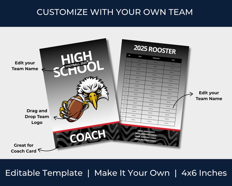 Editable Football Team Roster Canva Template Lanyard Size Youth High ...