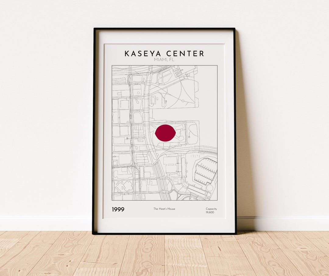 Kaseya Center Stadium Map Print Miami Heat Wall Art Perfect Gift for ...