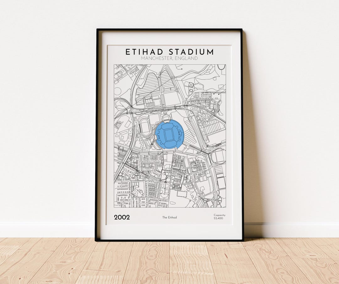 Manchester City Etihad Stadium Map Print Football Arena Wall Art ...