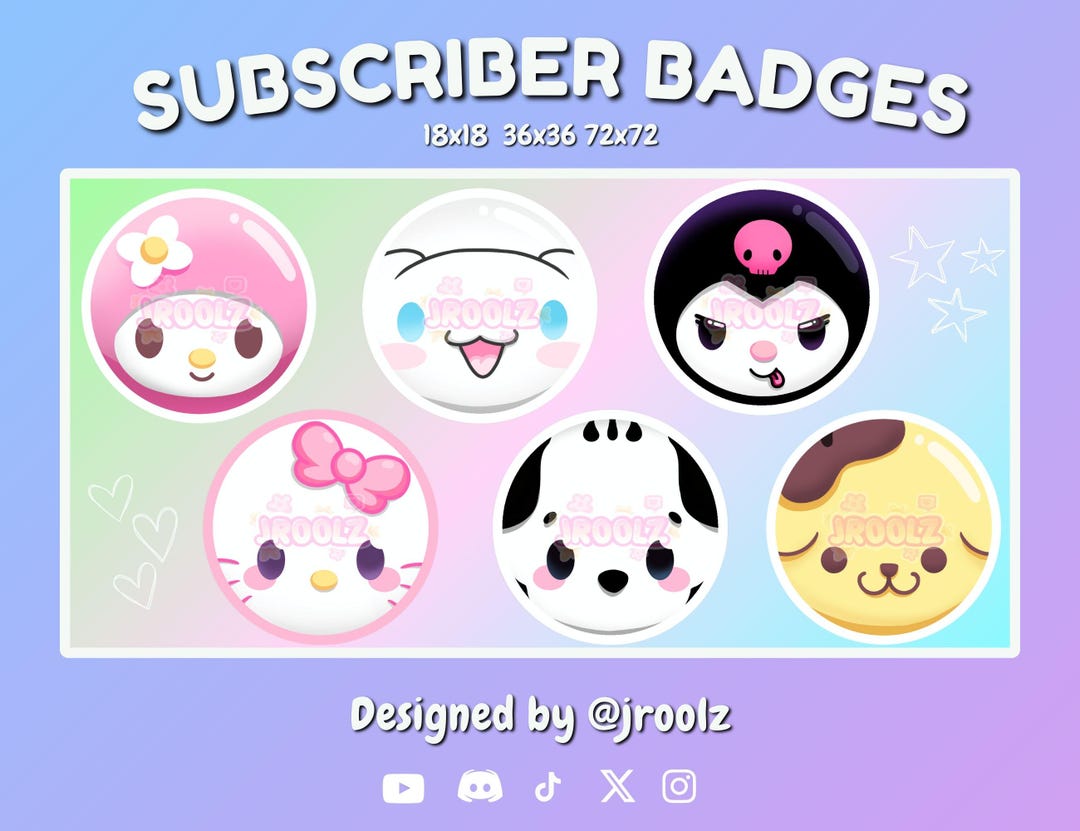 Kitty & Friends Twitch Sub Badges: Colorful Subscriber Badges (digital ...