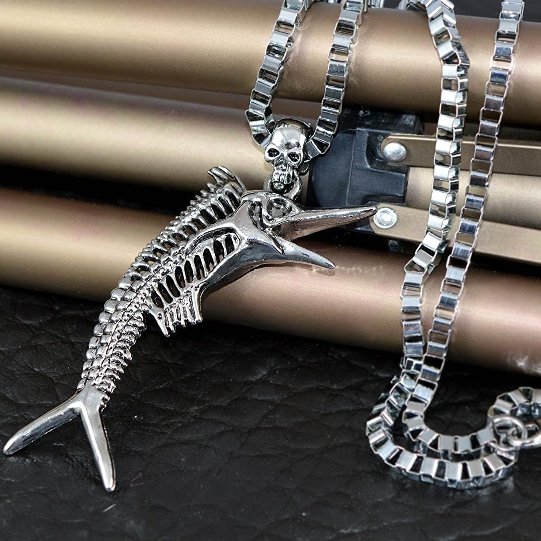 Marlin Fish Skeleton Stainless Steel Box Chain Pendant - Etsy