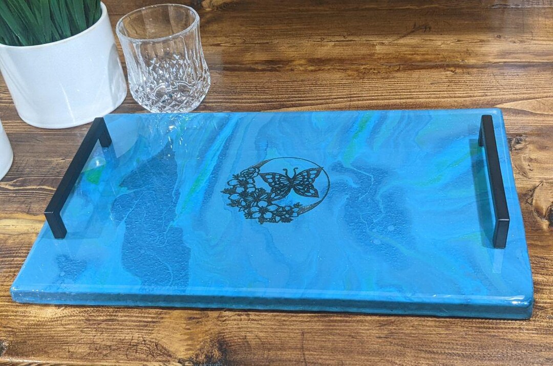 Wood Laser Engraved Epoxy Coated Butterfly Serving Tray. Small/medium ...