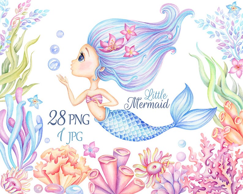 Mermaid Clipart Little Mermaid PNG, Cute Mermaid Under the Sea ...