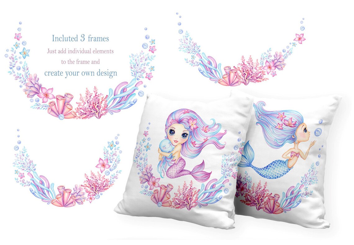 Mermaid Clipart Cute Mermaid PNG Little Mermaids Watercolor - Etsy