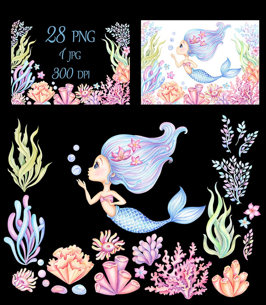 Mermaid Clipart Little Mermaid PNG, Cute Mermaid Under the Sea ...