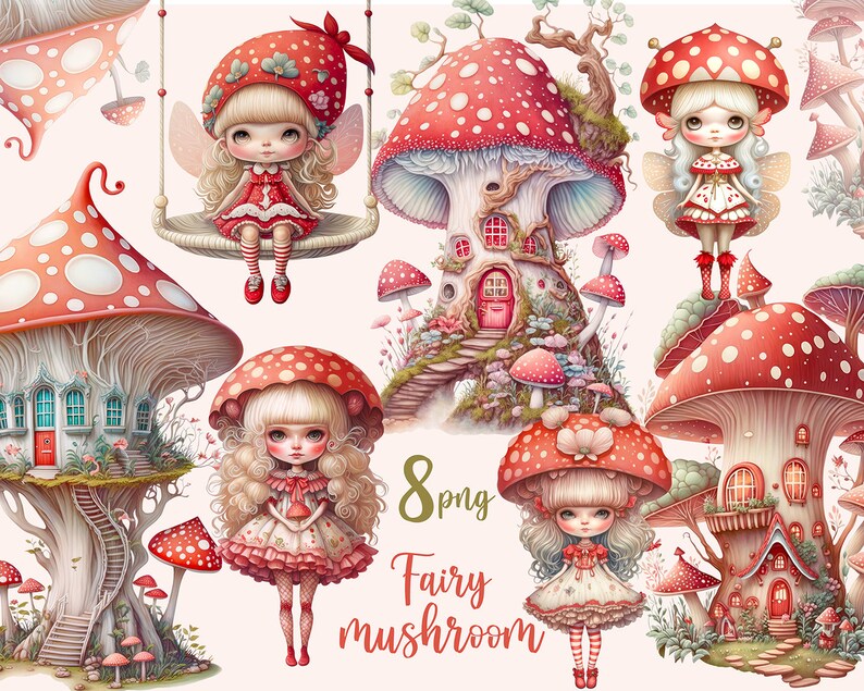 Mushroom House Clipart Mushroom Fairy Clipart Cute Fly - Etsy