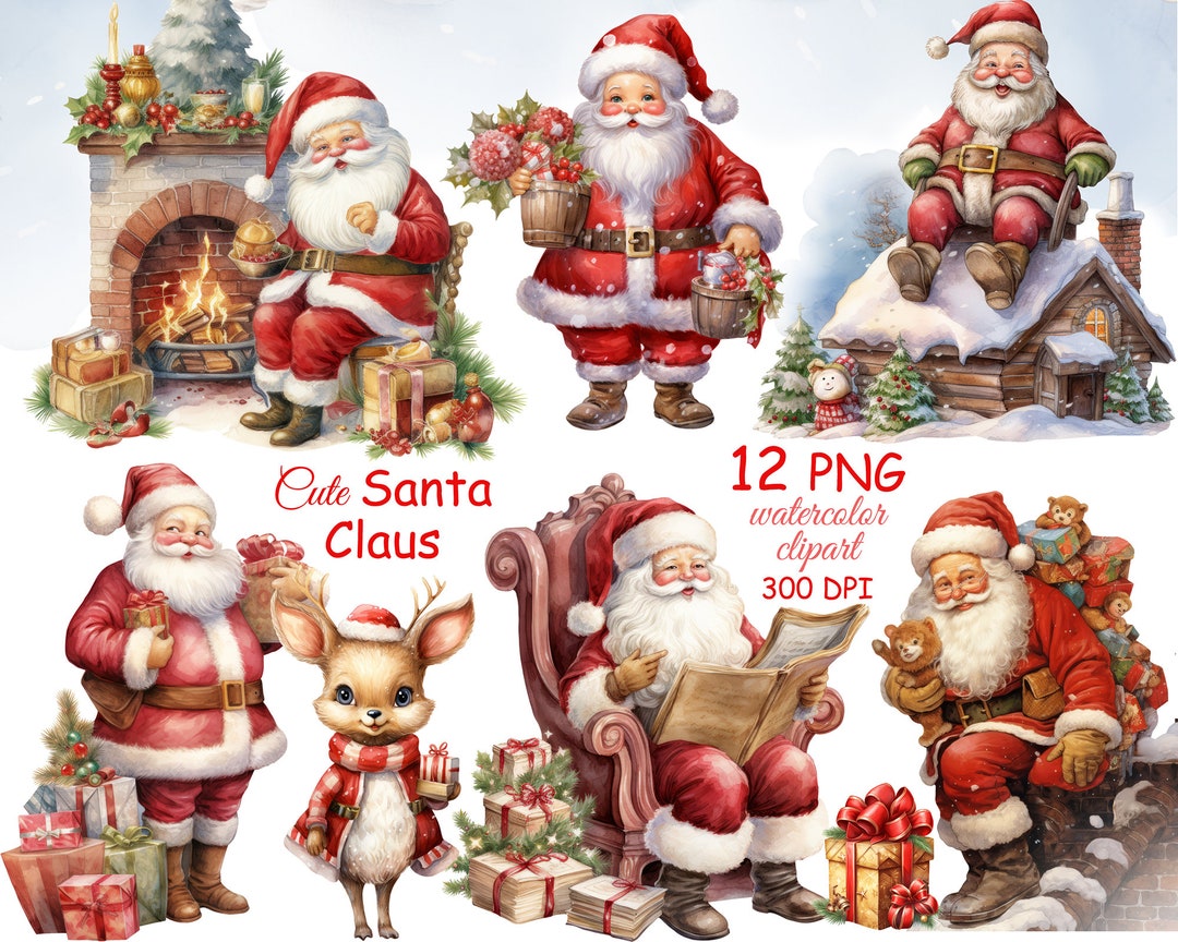 Santa Clipart Cute Christmas Clipart Png Santa Claus - Etsy UK