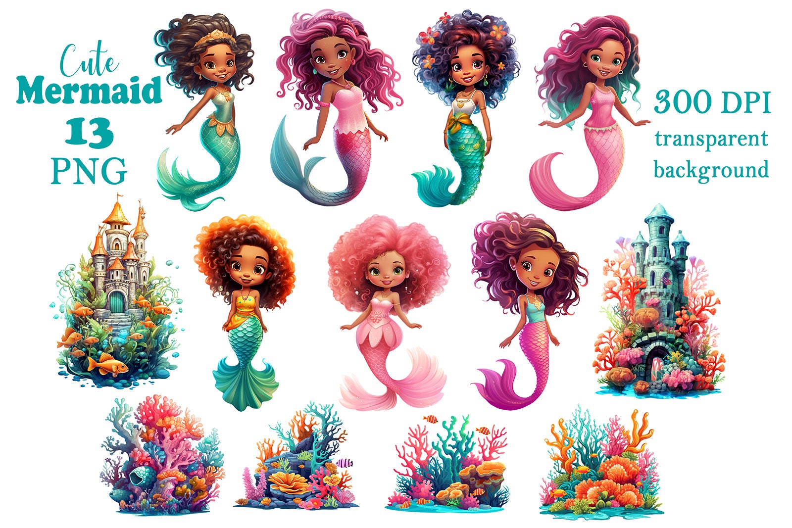 Black Mermaid Clipart African American Mermaid PNG Cute - Etsy