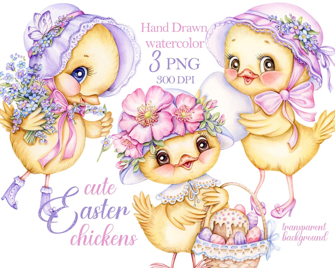 Easter Clipart, Cute Chick Clipart, Easter Watercolor Clipart, Easter ...