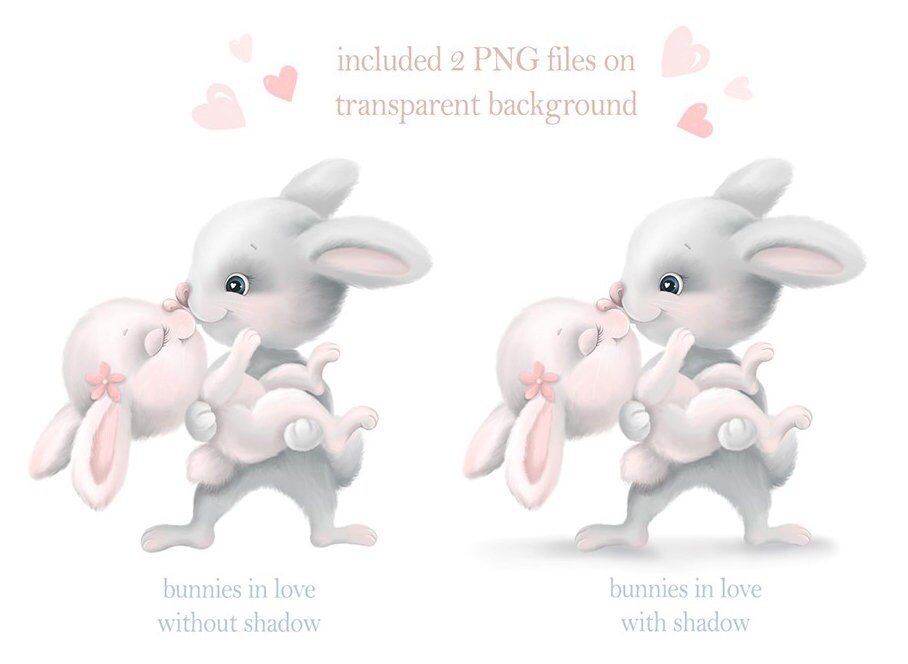 Bunny in Love Clipart, Valentine Png, Valentines Day Clipart, Couple ...