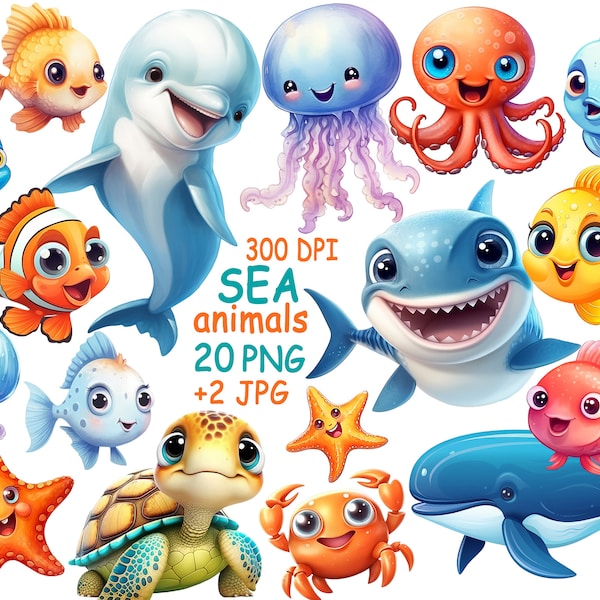 Sea Animals Clipart - Etsy