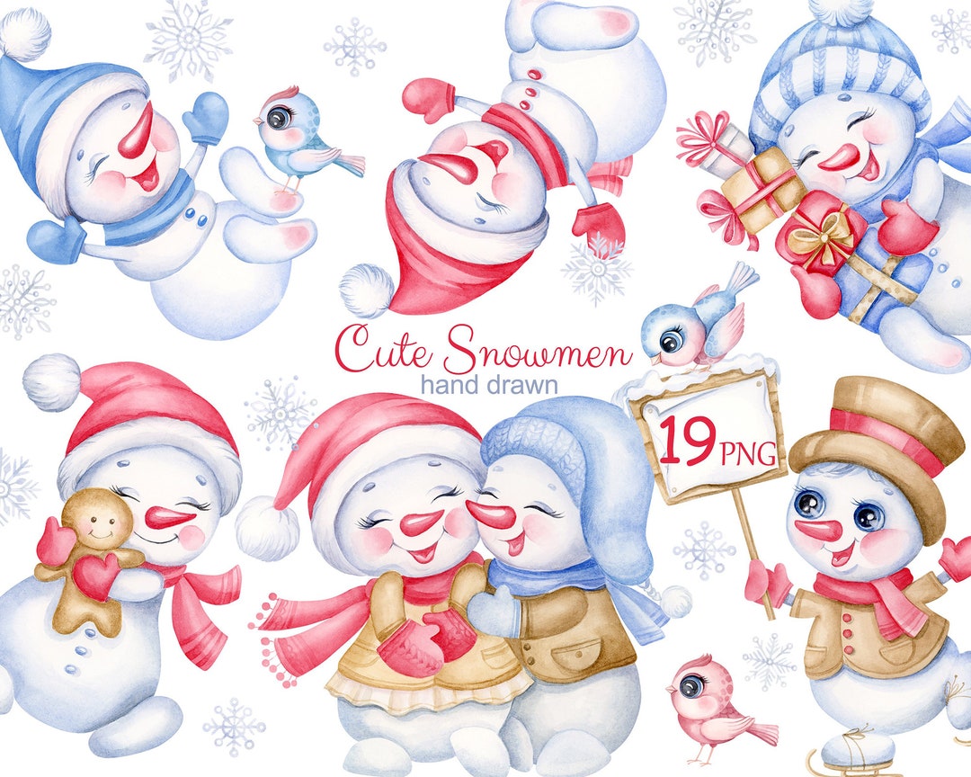 Christmas Snowmen Clipart, Cute Snowman Bundle PNG, Christmas ...