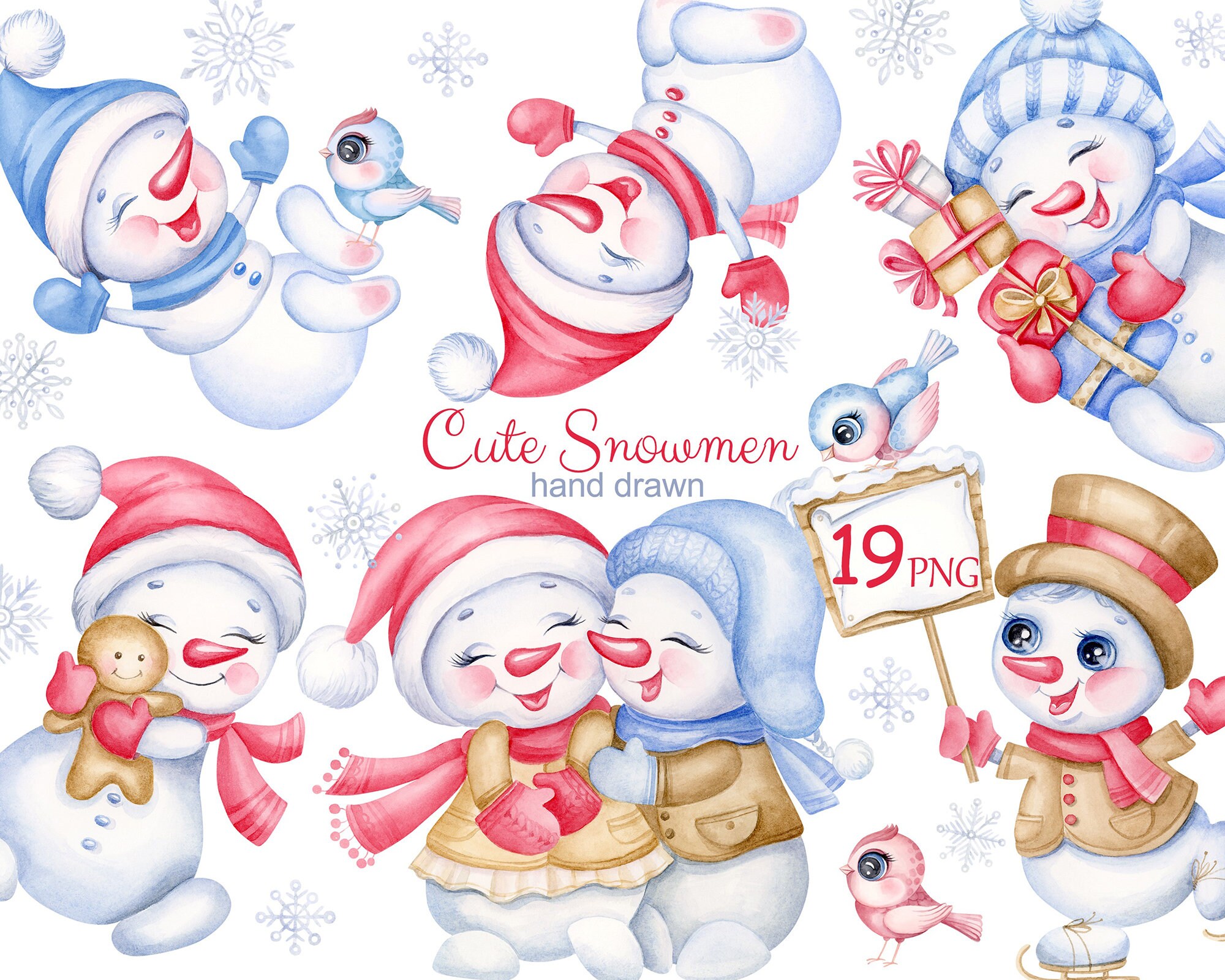 Christmas Snowmen Clipart, Cute Snowman Bundle PNG, Christmas ...