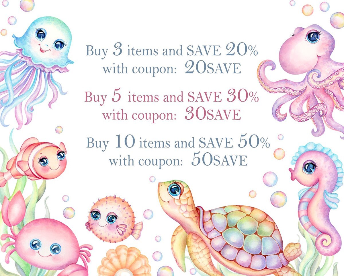 Sea Animal Watercolor Clipart, Under the Sea Creatures PNG, Underwater ...