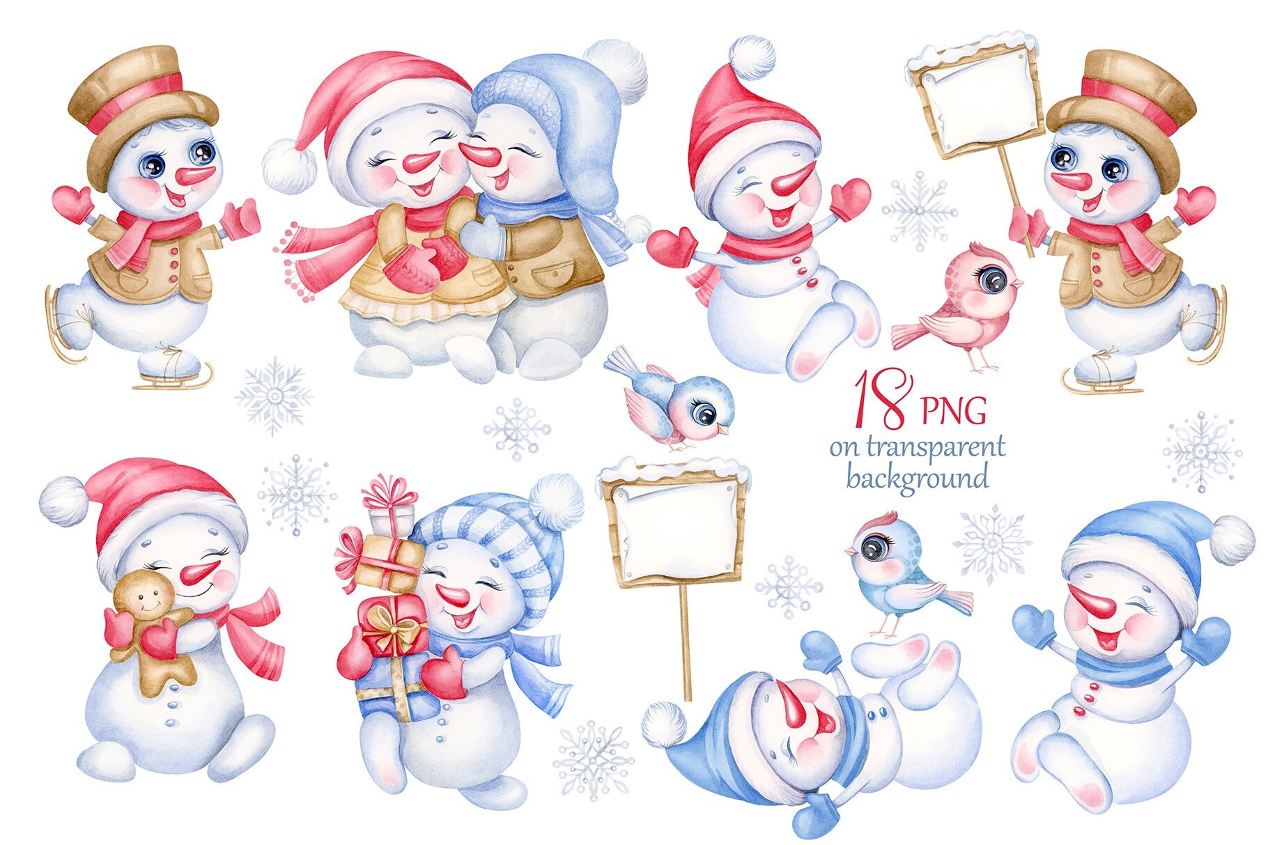 Christmas Snowmen Clipart, Cute Snowman Bundle PNG, Christmas ...