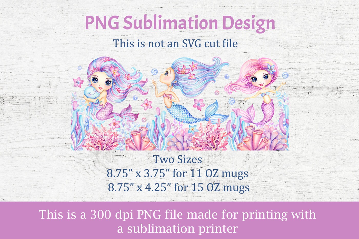 Mermaid Sublimation Wrap PNG Little Mermaid Mug Wrap Design - Etsy