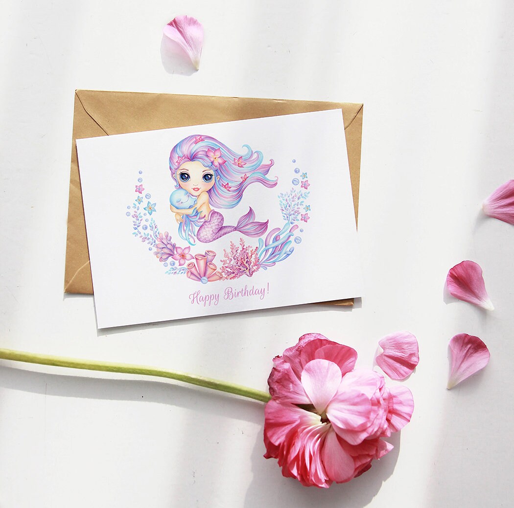 Mermaid Clipart, Cute Mermaid PNG, Little Mermaids Watercolor Clipart ...