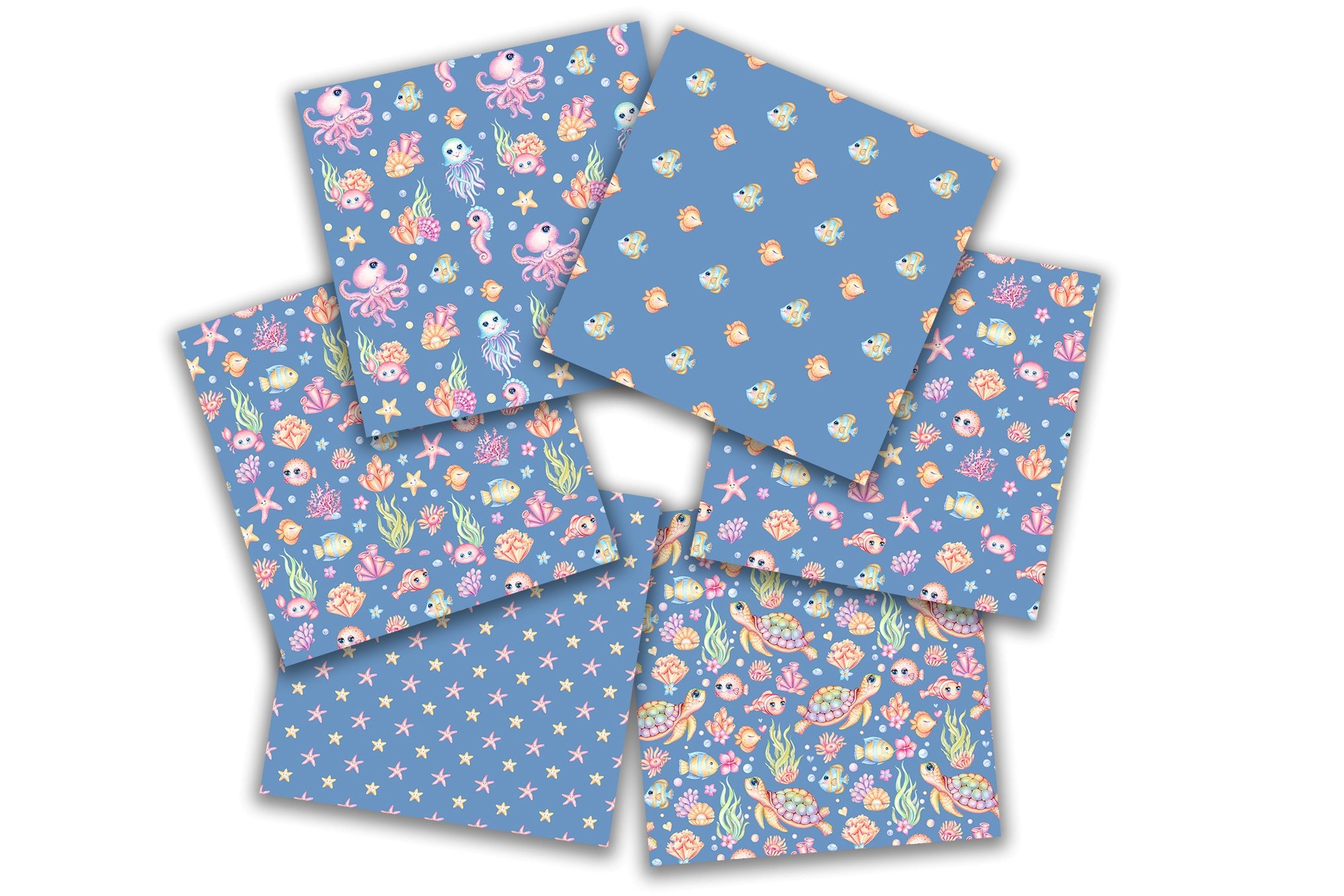 Sea Animals Digital Paper Watercolor Ocean Seamless Pattern - Etsy