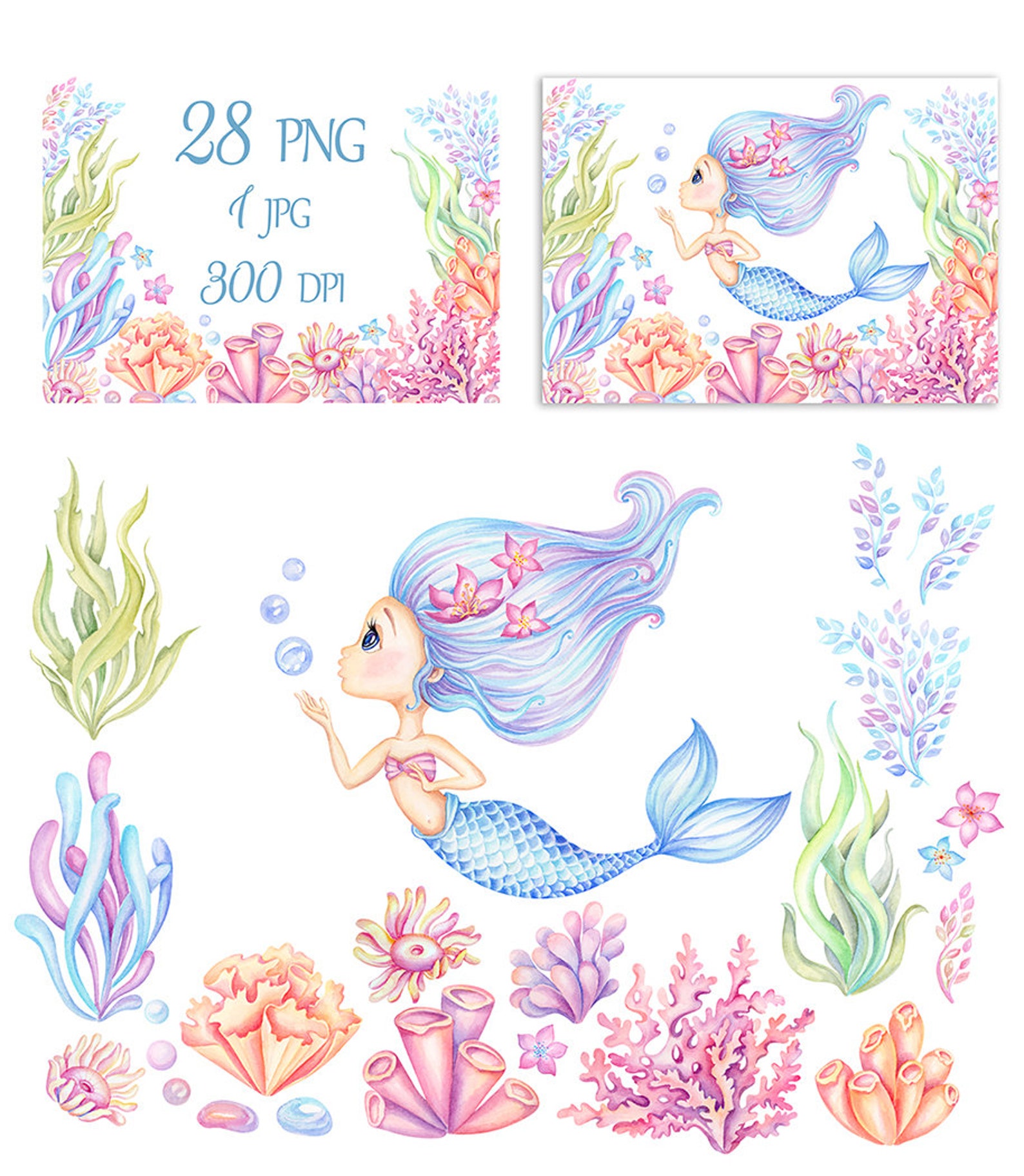 Mermaid Clipart Little Mermaid PNG, Cute Mermaid Under the Sea ...