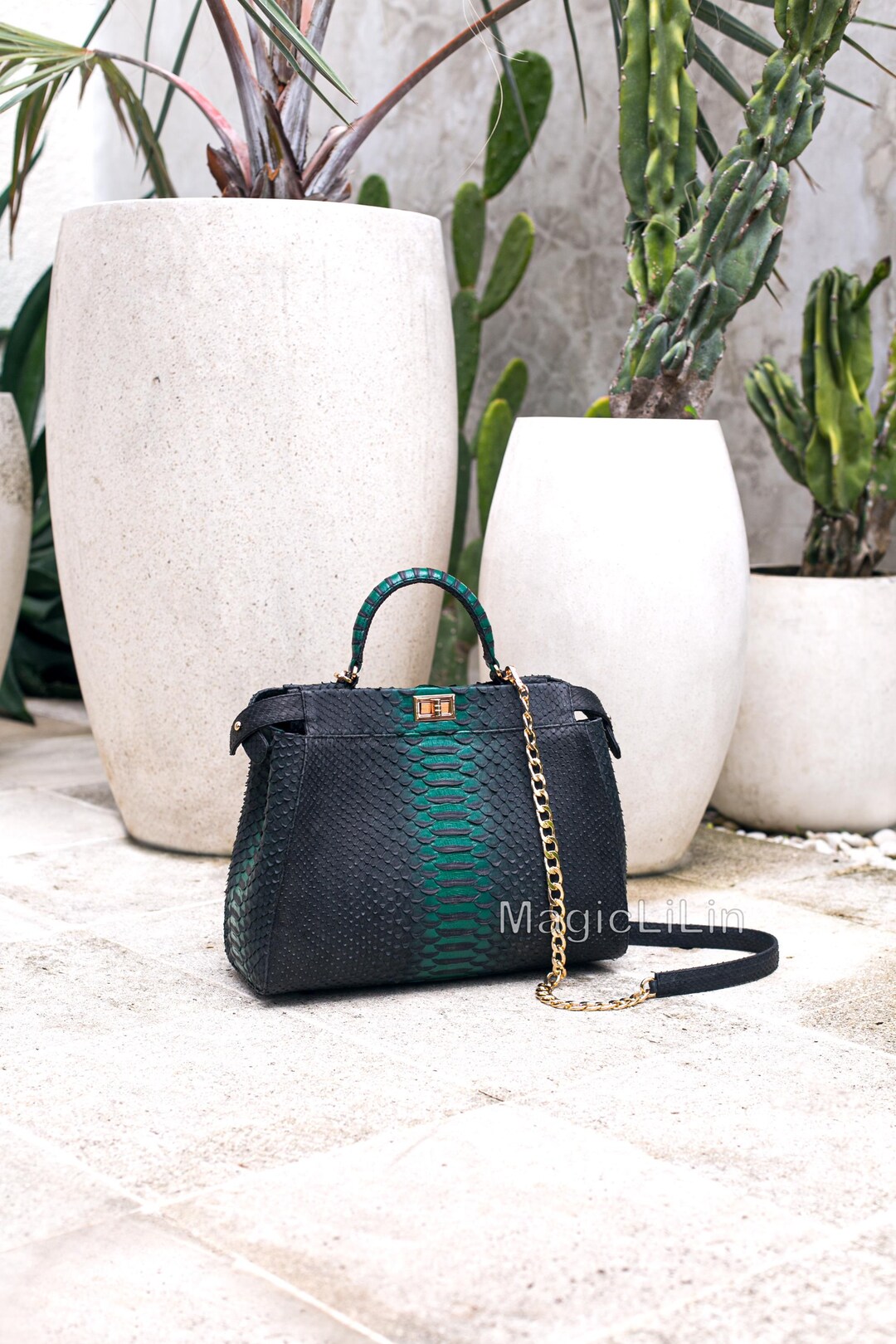Python Leather Top Handle Bag, Emerald Green Snakeskin Purse - Etsy