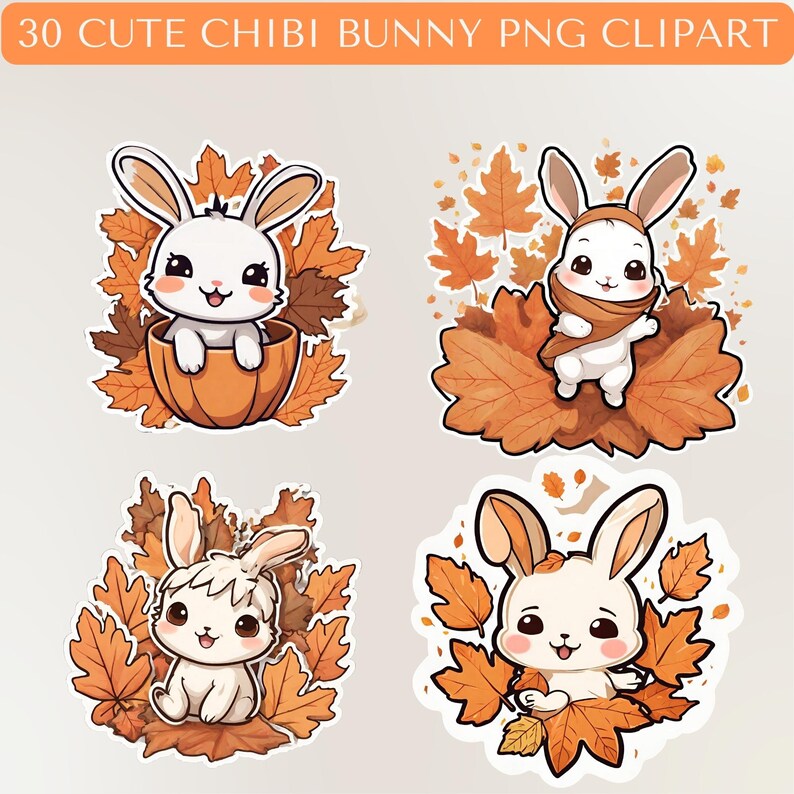 Chibi Bunny Clipart Png, Bunny Sticker , Maple Leaf Art, Playful Bunny ...