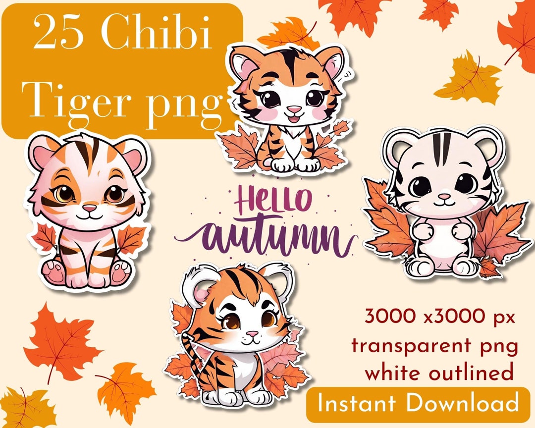 Chibi Tiger Clipart and Stickers,chibi Tiger Clipart,kid's Room Decor ...