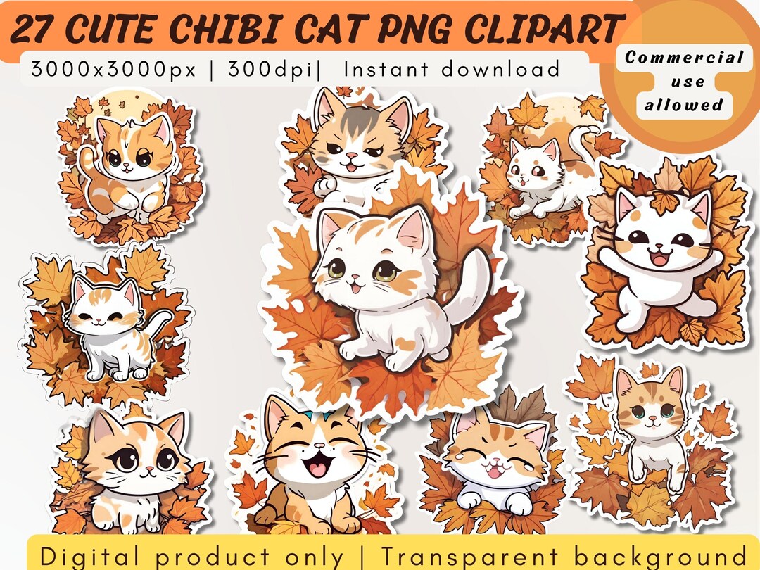 Chibi Cat Clipart,cat-themed Crafts,cat Lover's Art,cat Design ...