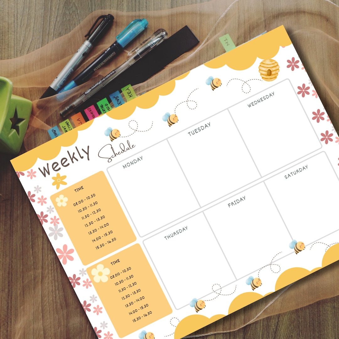 Cute Bee-themed Weekly Planner,printable PDF & PNG - Buzz Through Your ...