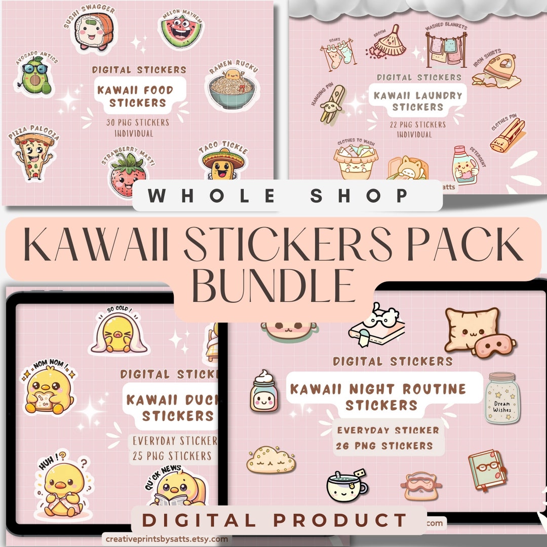 Ultimate Kawaii Sticker Bundle: Adorable Ducks, Meals, Night Routines ...
