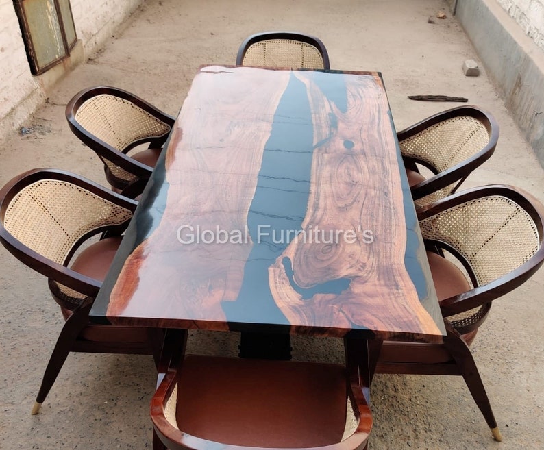 Epoxy Resin Solid Wood Black Dining Table Top 72x36 Inch in 35mm ...