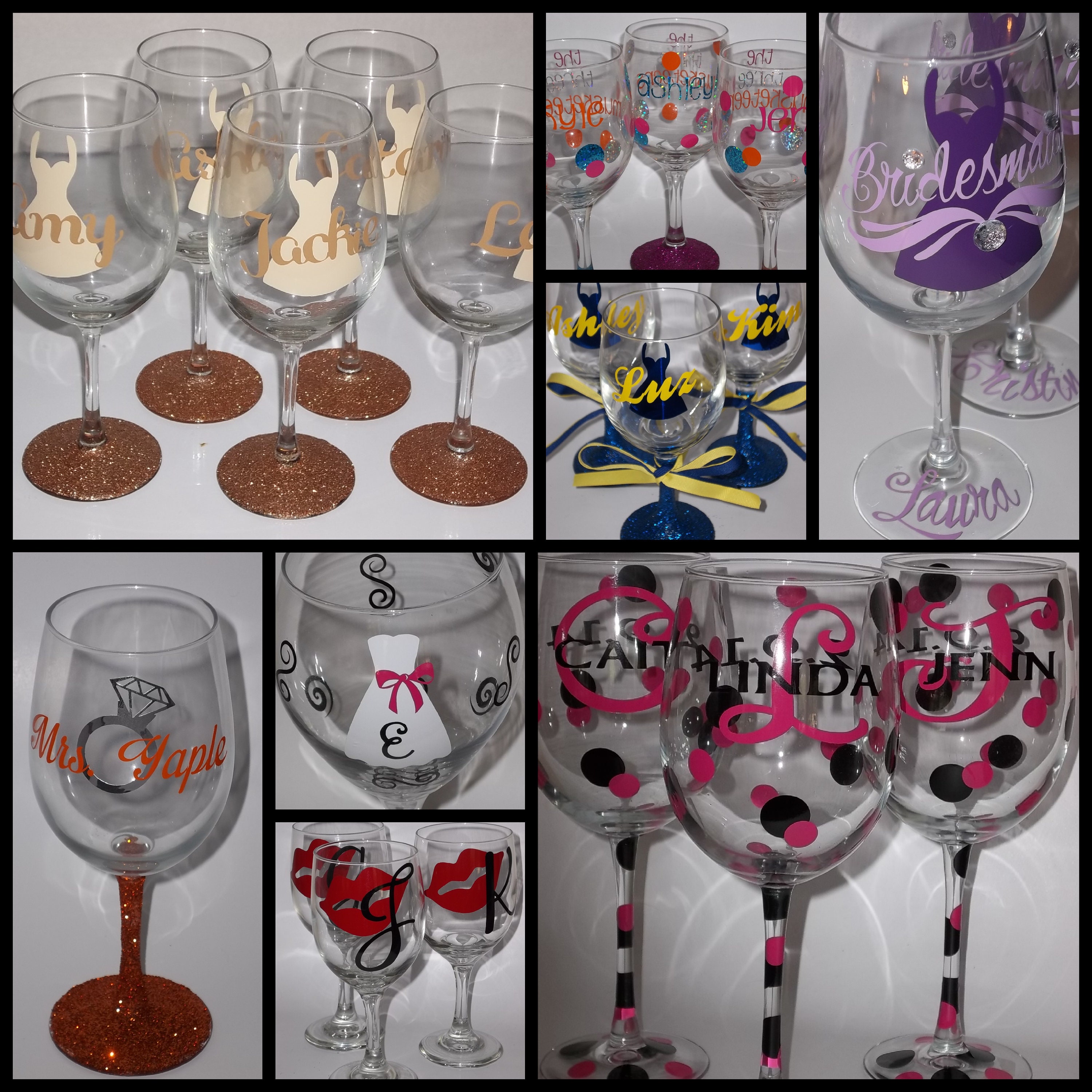 Set of 7 Wedding Glassware Bride Bridesmaids Wine Glasses Custom Wine ...