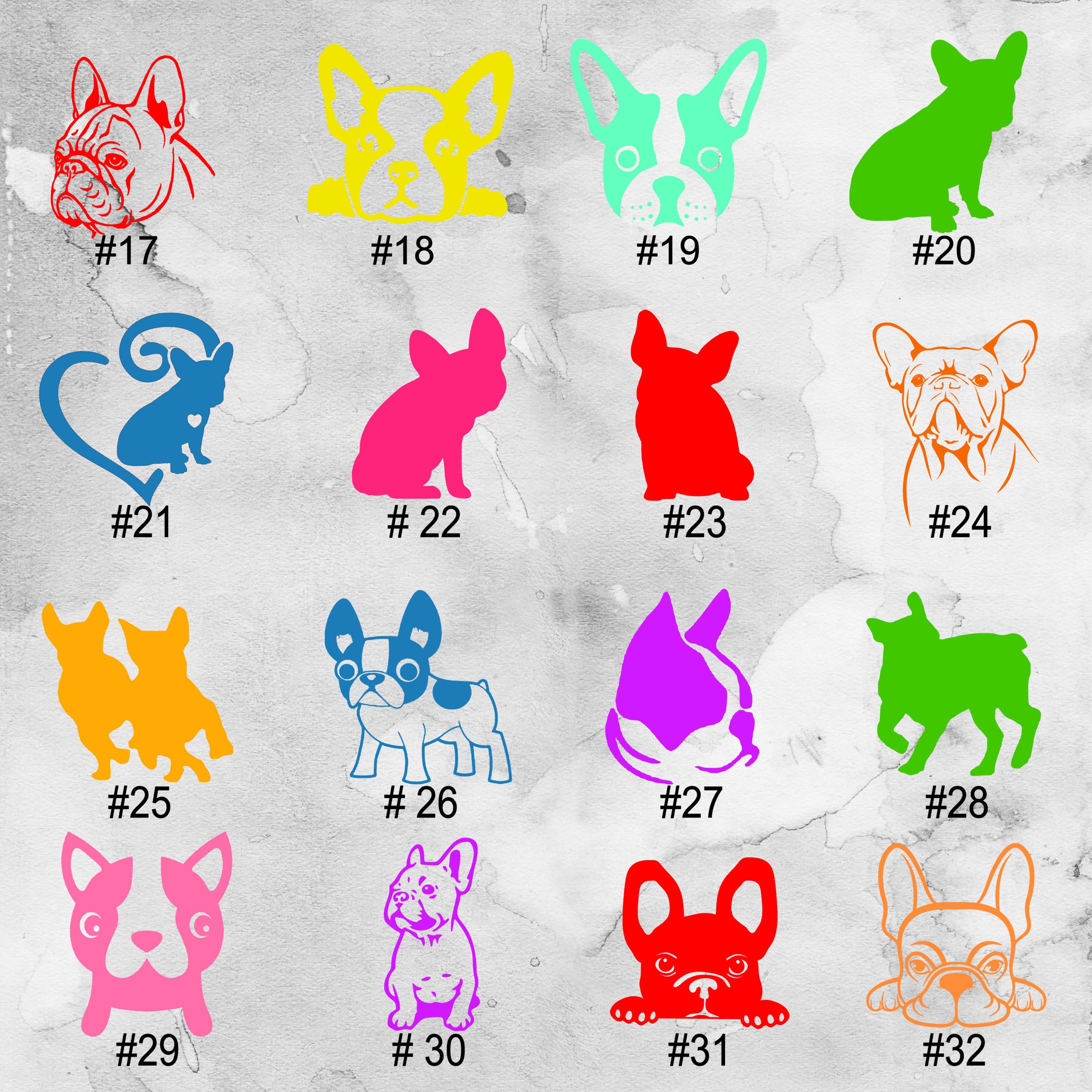 FRENCH BULLDOG 17-32 Dog Vinyl Decals Car Window Decal Locker Sticker ...