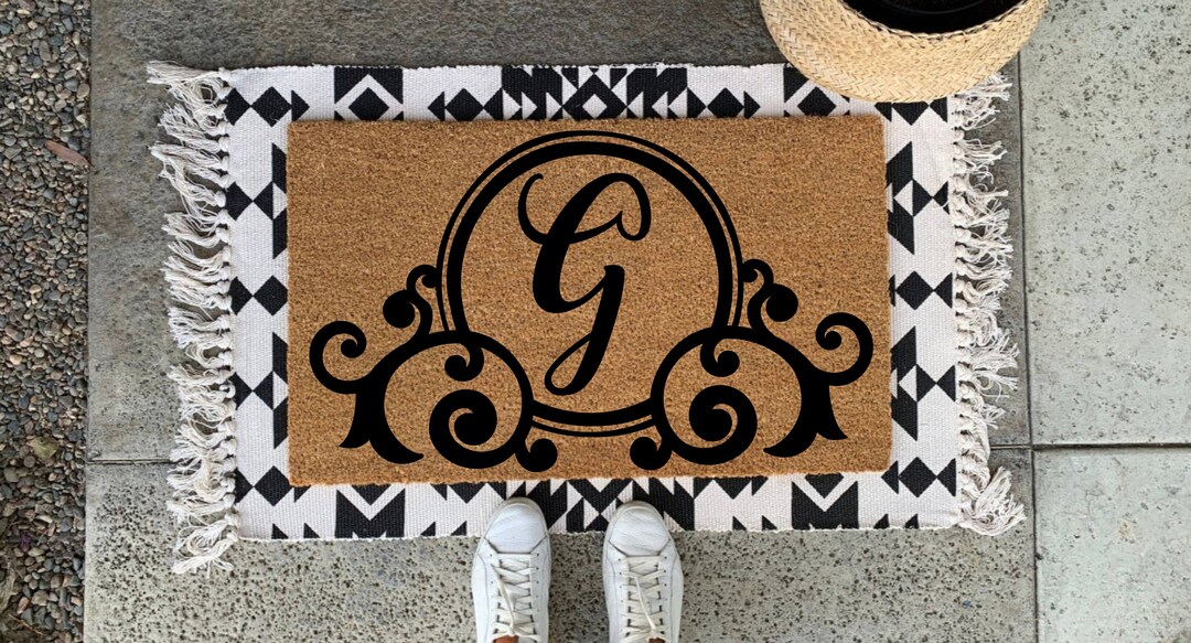 FANCY SCROLLS With INITIAL Custom Doormat Porch Decor - Etsy