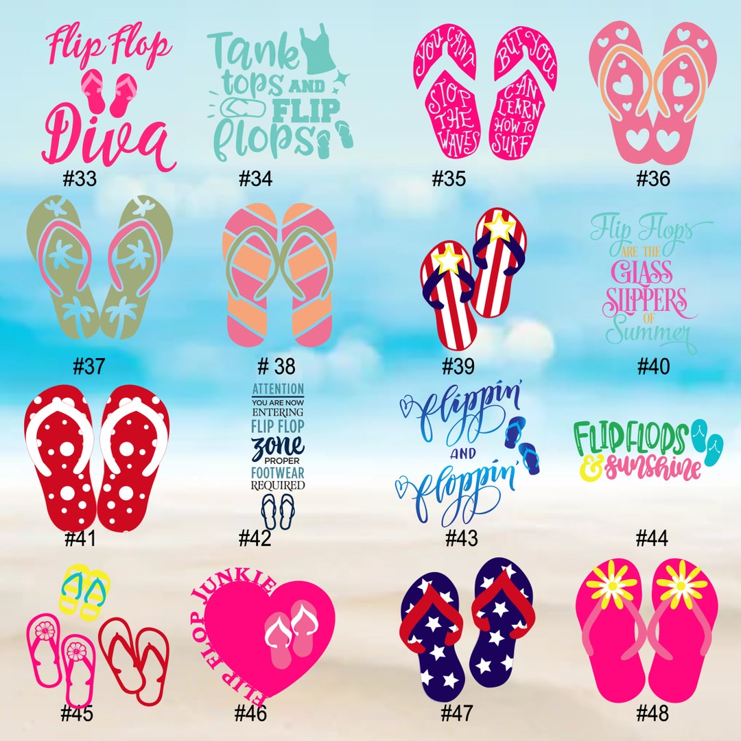 FLIP FLOPS 33-48 Tropical Sandals Vinyl Decals Car Window Decal Locker ...
