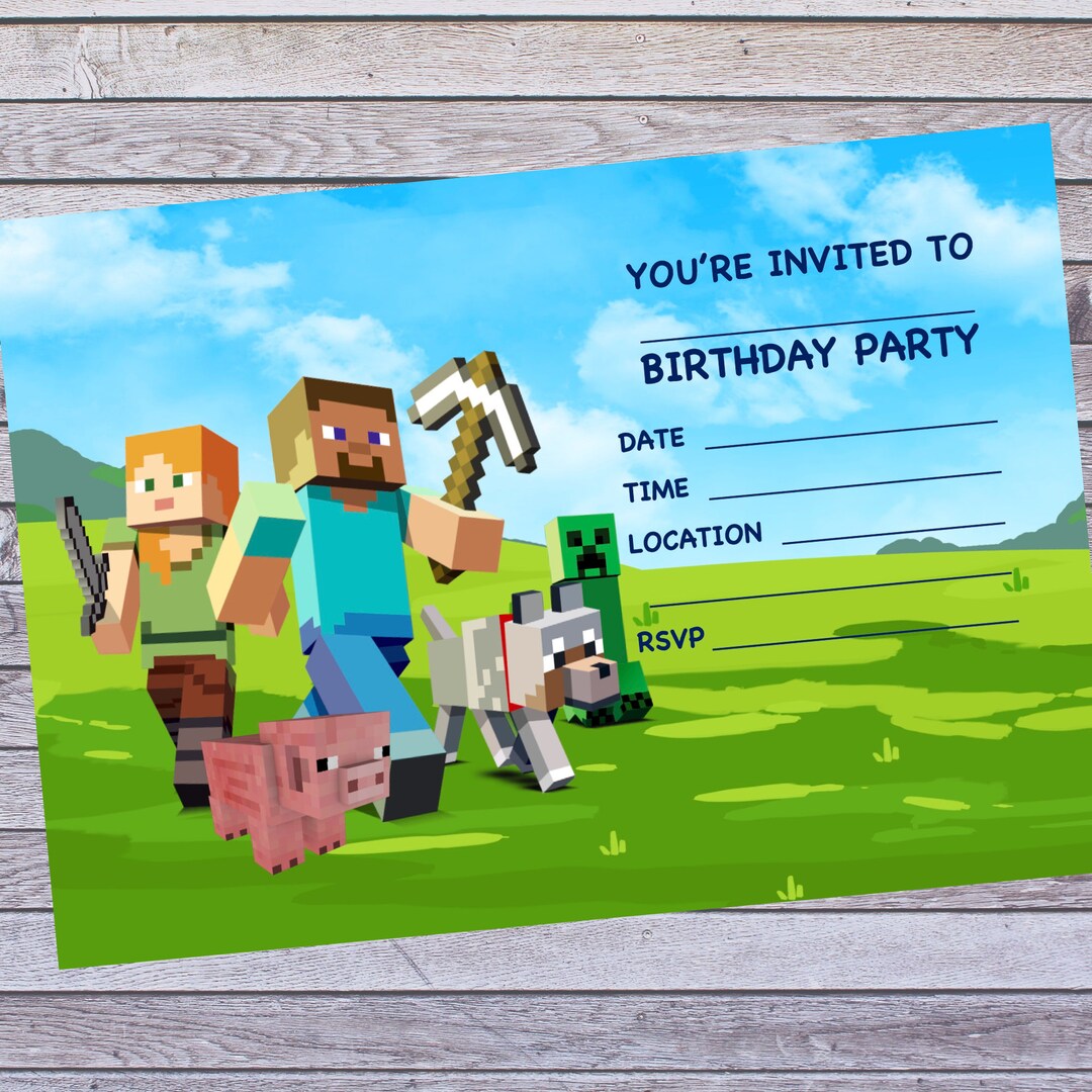 Gaming Minecraft Birthday Party Invitations 10 INVITATIONS PER PACK - Etsy