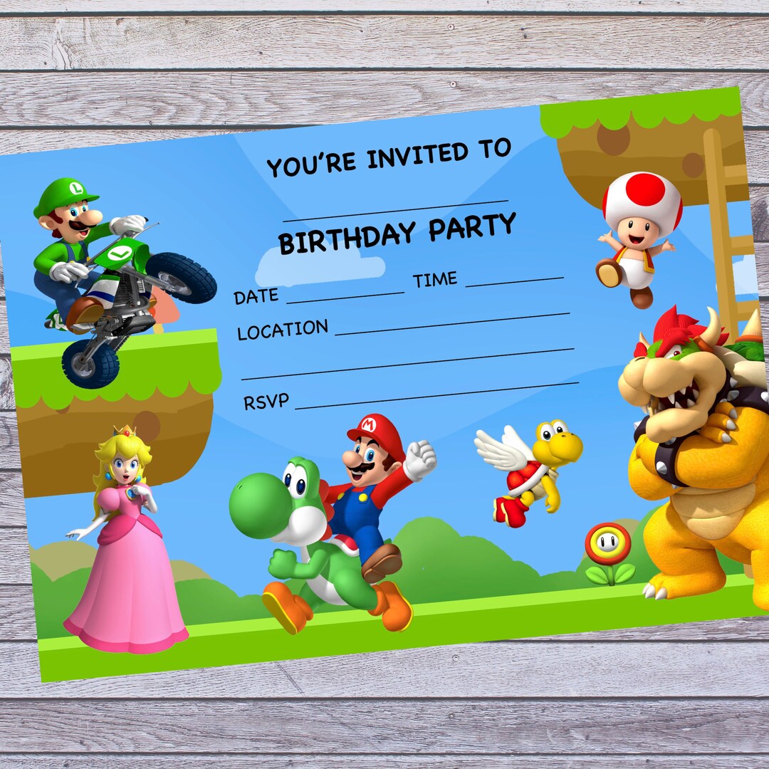 1B Gaming Super Mario Theme Birthday Party Invitations 10 - Etsy
