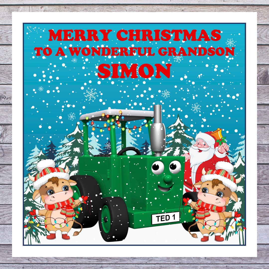 1C Personalised Tractor Farm Theme Christmas Cards Any Name and ...